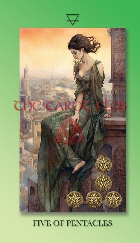 Discover wisdom and resilience in The Tarot Clubs Five of Pentacles